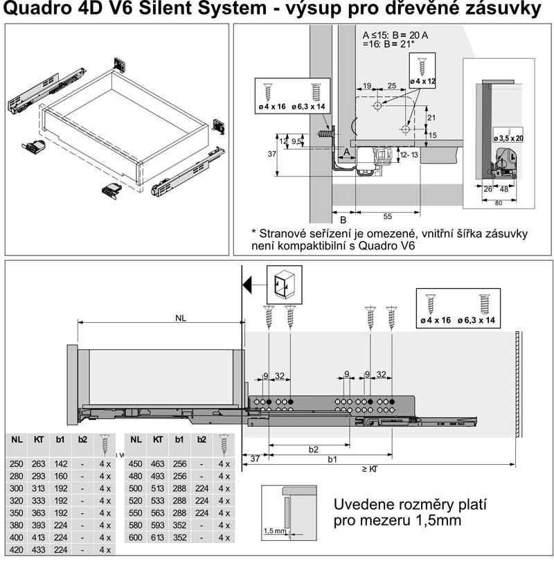 Quadro 4D V6 se Silent System plnovýsuv 380mm 30kg
